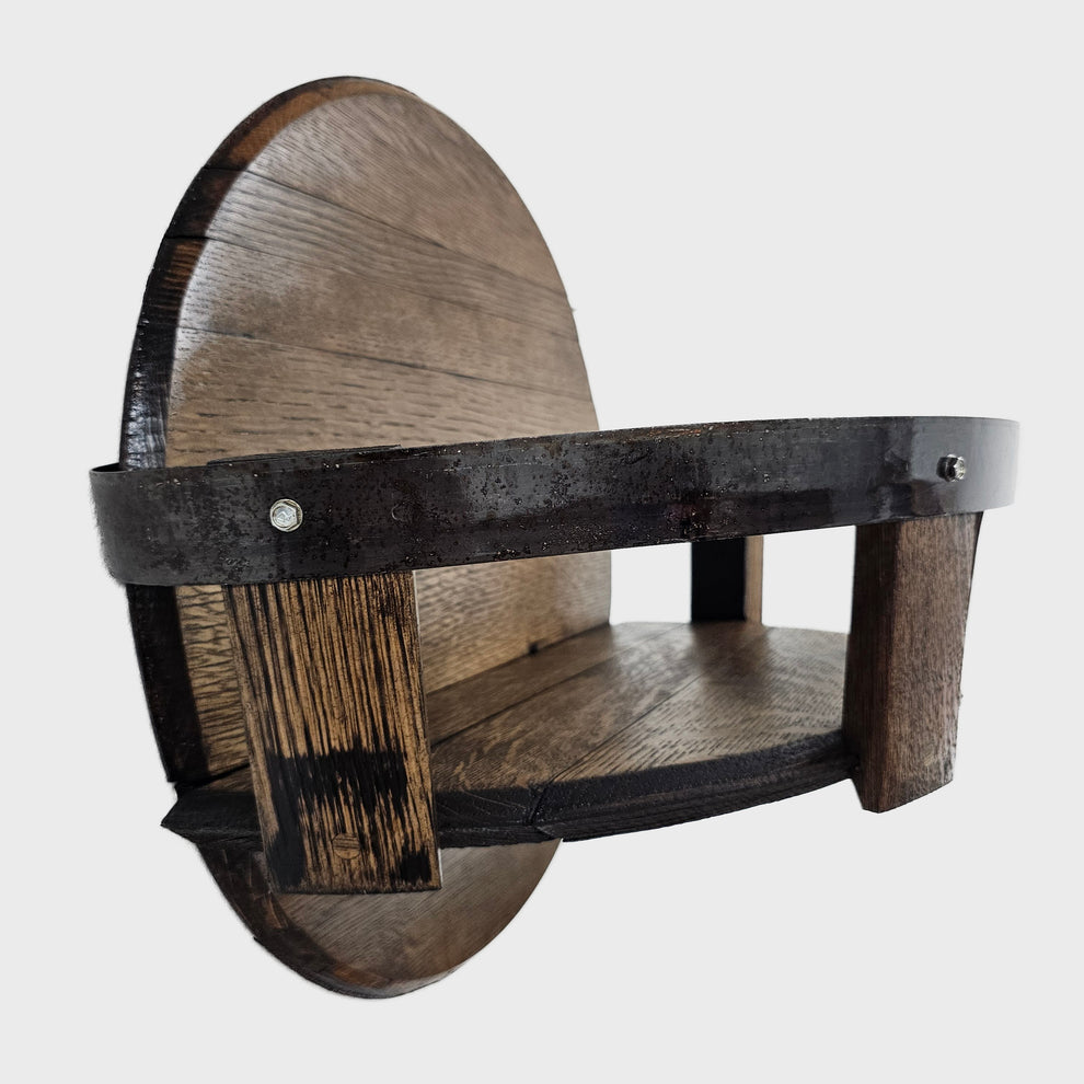 Wine or Whiskey Barrel Head Wall Shelf | Rustic Bar Shelf – Barrel-Art